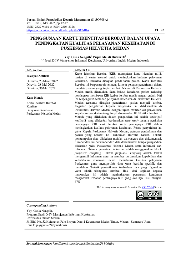 (PDF) Penggunaan Kartu Identitas Berobat Dalam Upaya Peningkatan Kualitas Pelayanan Kesehatan DI ...