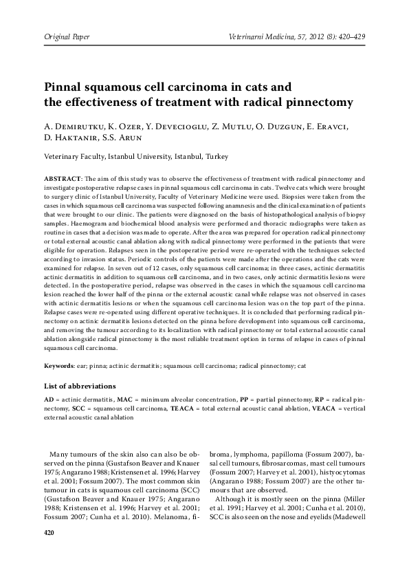 (PDF) Pinnal squamous cell carcinoma in cats and the effectiveness of ...