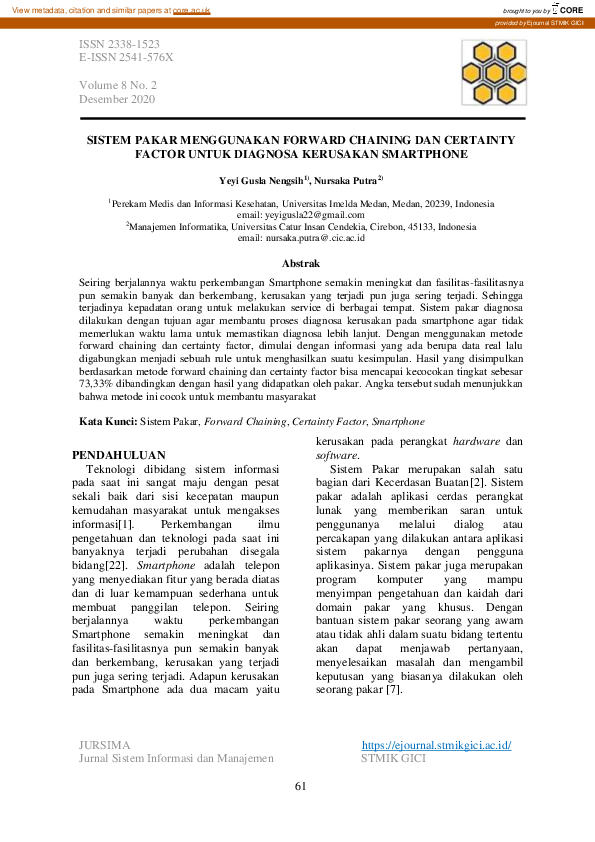 (PDF) Sistem Pakar Menggunakan Forward Chaining Dan Certainty Factor ...