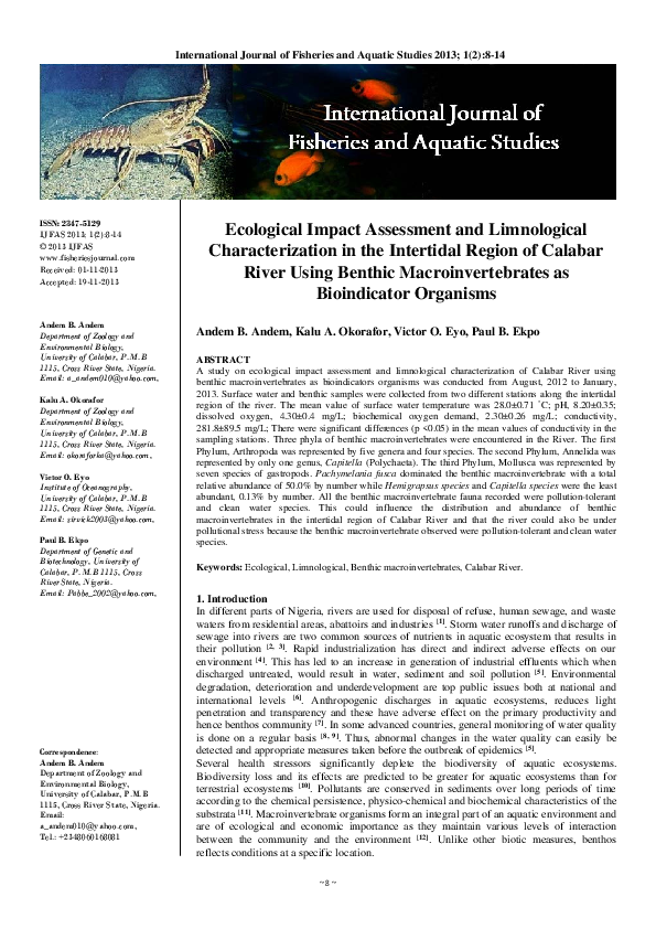 (PDF) Ecological Impact Assessment and Limnological Characterization in ...