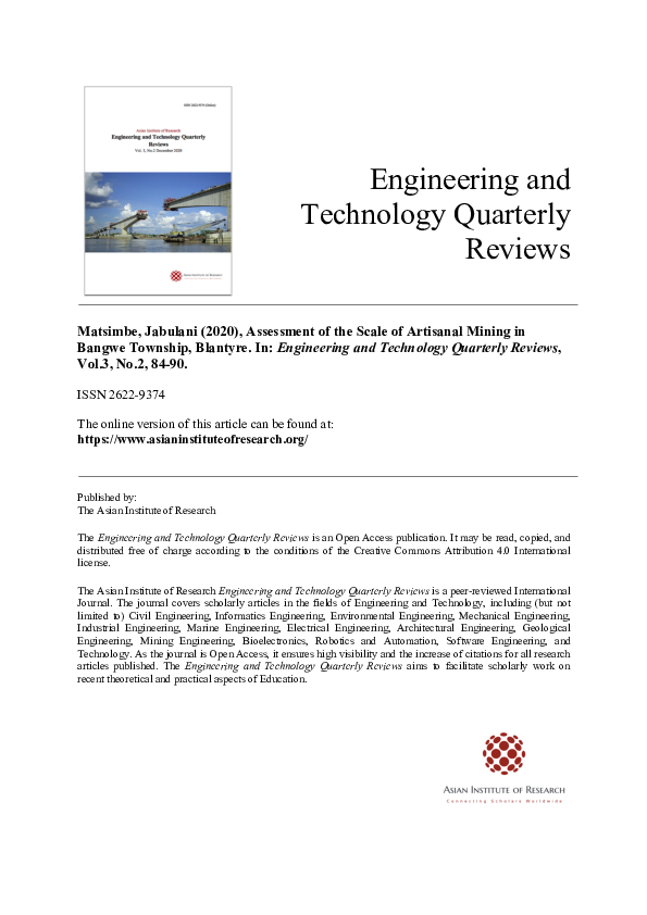 (PDF) Assessment of the Scale of Artisanal Mining in Bangwe Township ...