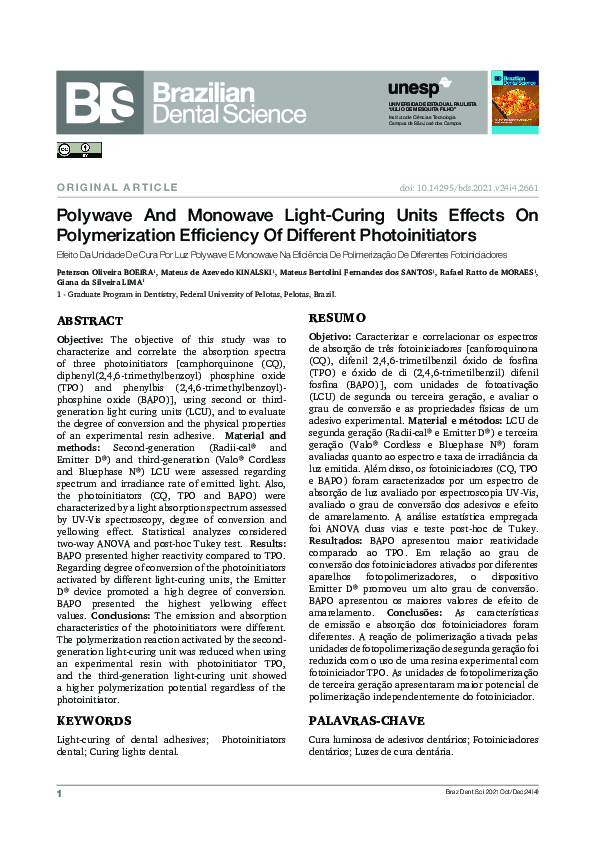 Pdf Polywave And Monowave Light Curing Units Effects On Polymerization Efficiency Of Different