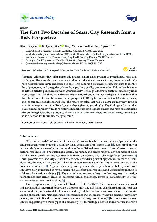 (PDF) The First Two Decades of Smart City Research from a Risk Perspective