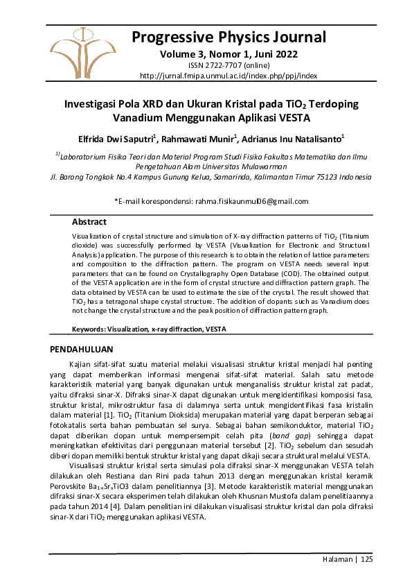 (PDF) Investigasi pola XRD dan ukuran kristal pada TiO2 terdoping vanadium menggunakan aplikasi ...