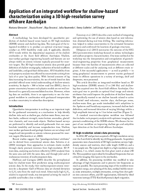(PDF) Application of an integrated workflow for shallow-hazard characterization using a 3D high ...