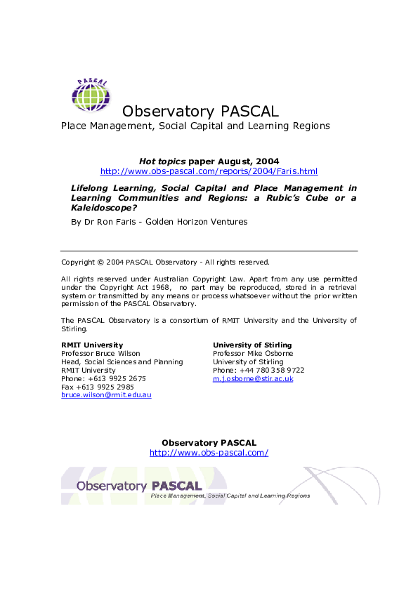 (PDF) Observatory PASCAL - Place Management, Social Capital and ...