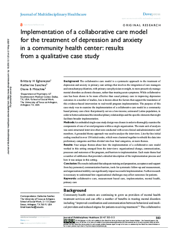 (PDF) Implementation of a collaborative care model for the treatment of ...