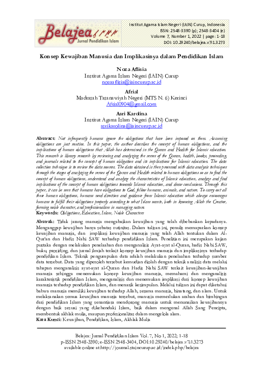 (PDF) Konsep Kewajiban Manusia dan Implikasinya dalam Pendidikan Islam