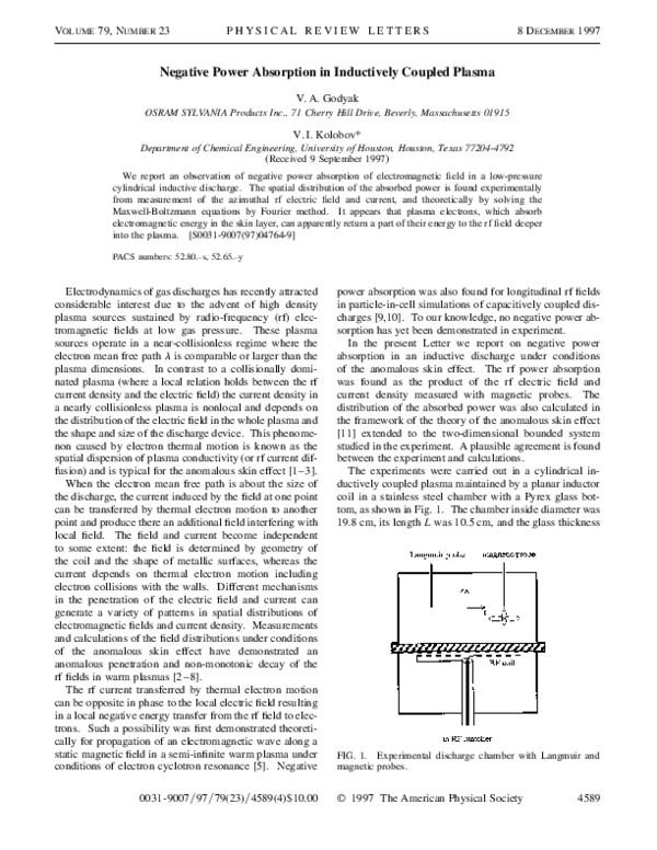 (PDF) Negative Power Absorption in Inductively Coupled Plasma