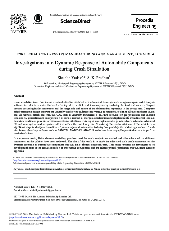 (PDF) Investigations into Dynamic Response of Automobile Components during Crash Simulation