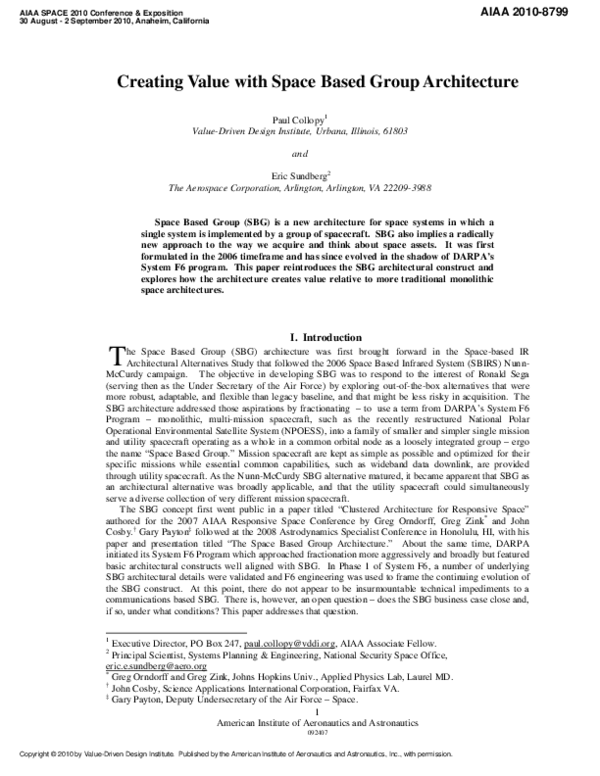 (PDF) Creating Value with Space Based Group Architecture | Eric ...