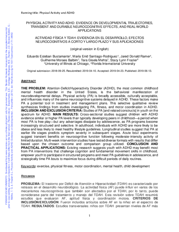 (PDF) Physical Activity and Adhd: Evidence on Developmental ...