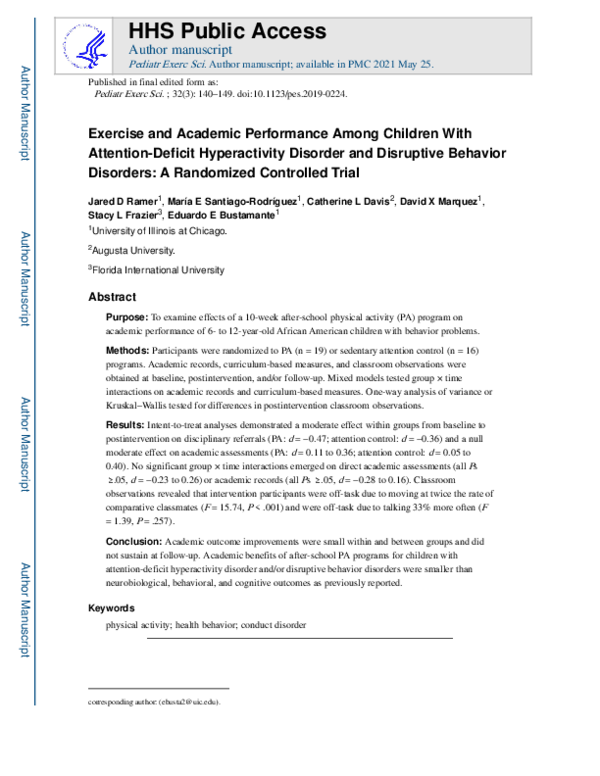 (PDF) Exercise and Academic Performance Among Children With Attention-Deficit Hyperactivity ...