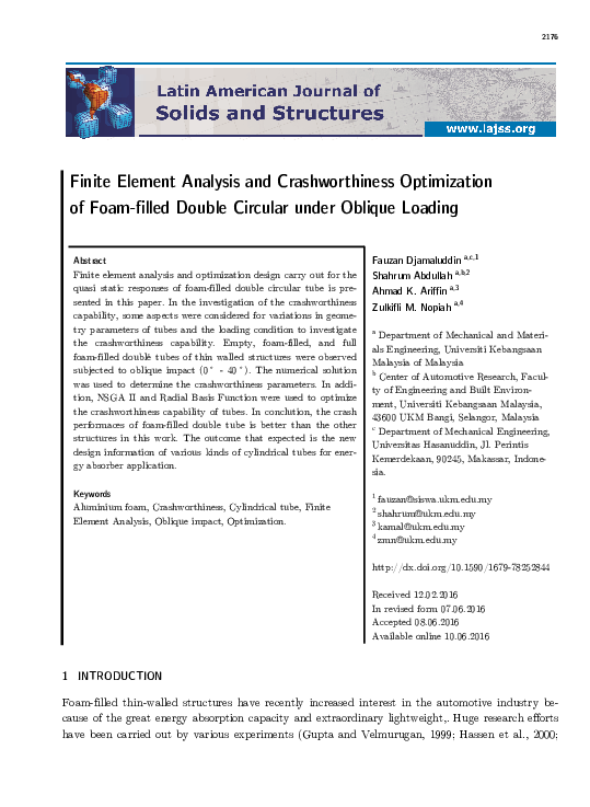 Pdf Finite Element Analysis And Crashworthiness Optimization Of Foam