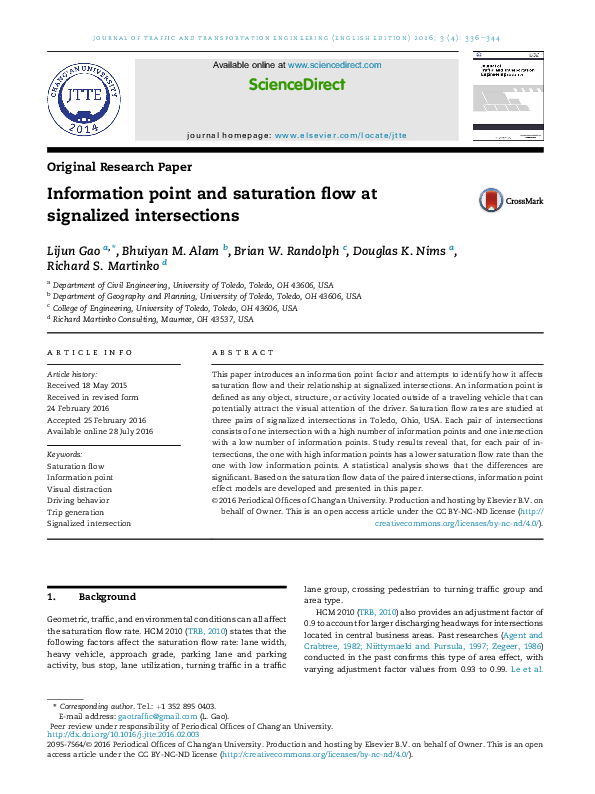 Pdf Information Point And Saturation Flow At Signalized Intersections Bhuiyan Alam
