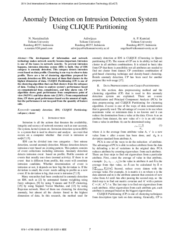 Pdf Anomaly Detection On Intrusion Detection System Using Clique
