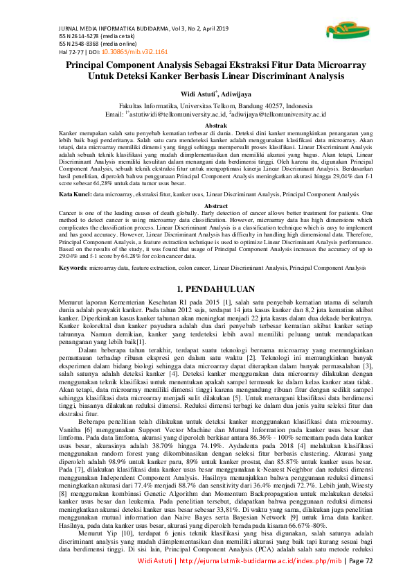 (PDF) Principal Component Analysis Sebagai Ekstraksi Fitur Data Microarray Untuk Deteksi Kanker ...
