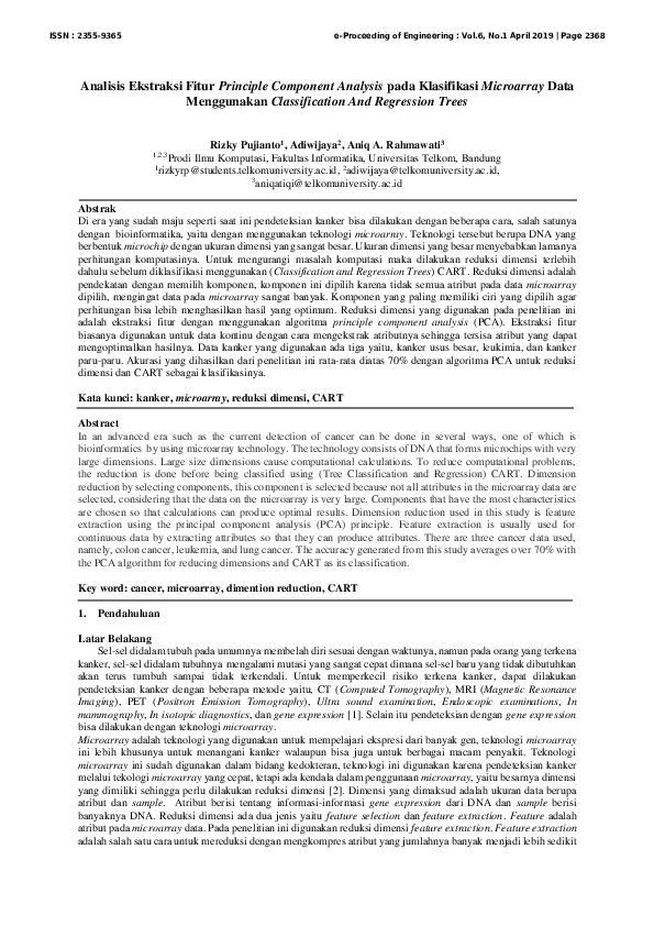 (PDF) Analisis Ekstraksi Fitur Principle Component Analysis Pada Klasifikasi Microarray Data ...