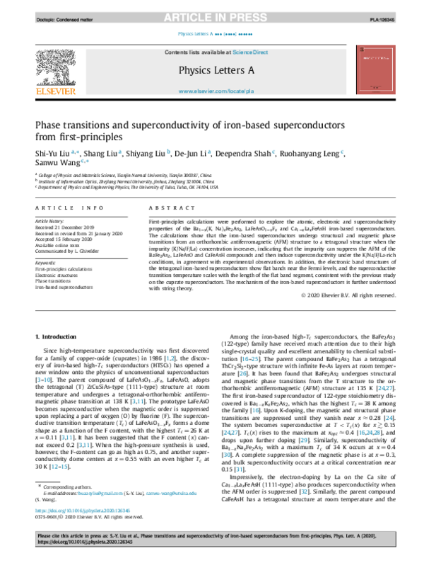 (PDF) Phase transitions and superconductivity of iron-based superconductors from first-principles