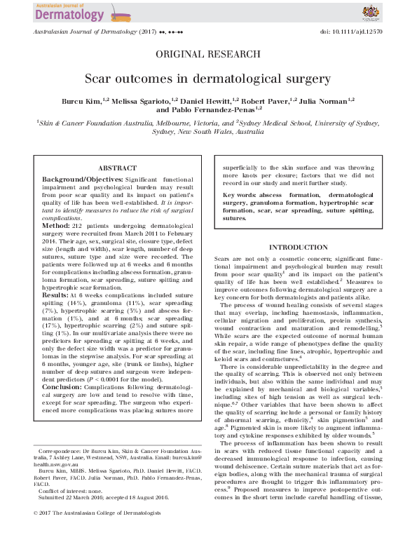 (PDF) Scar outcomes in dermatological surgery