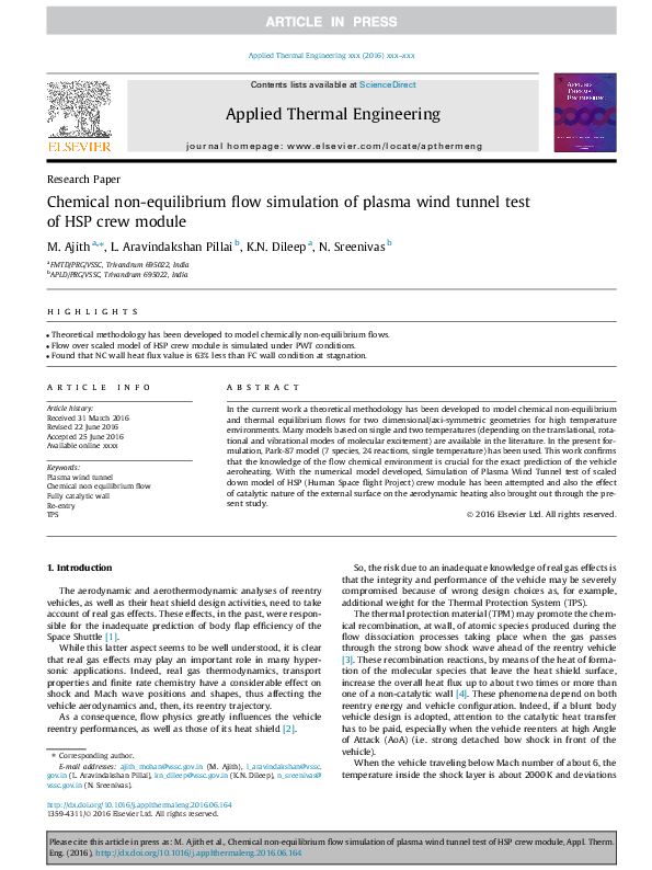 (PDF) Chemical non-equilibrium flow simulation of plasma wind tunnel ...