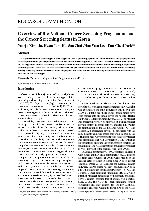 (PDF) Overview of the National Cancer screening programme and the ...