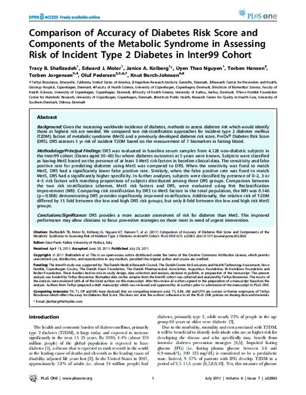 (PDF) Comparison of Accuracy of Diabetes Risk Score and Components of ...