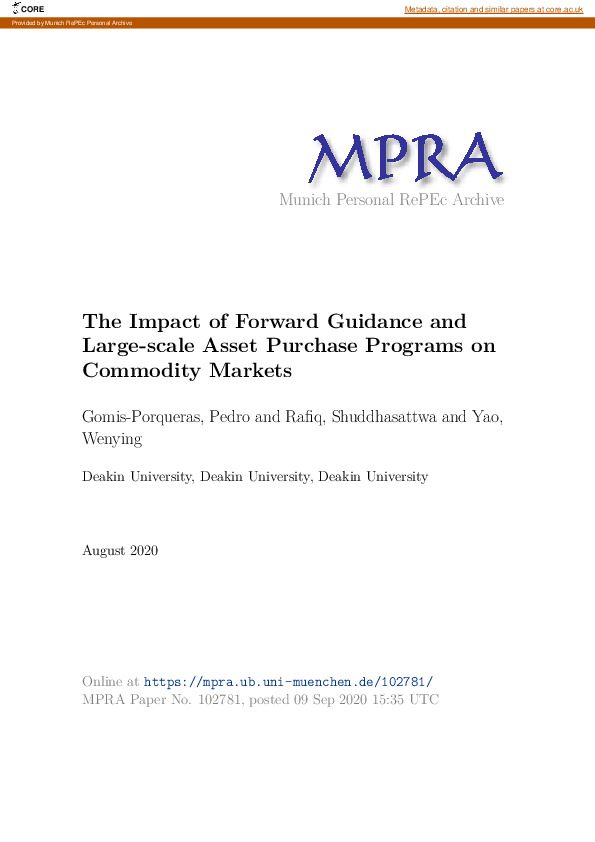(PDF) The Impact of Forward Guidance and Large-scale Asset Purchase ...