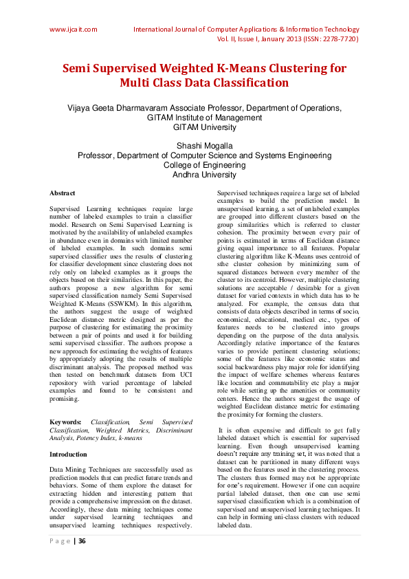 (PDF) Semi Supervised Weighted K-Means Clustering for Multi Class Data Classification