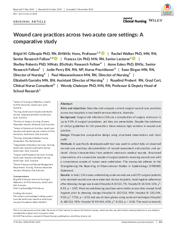(PDF) Wound care practices across two acute care settings: A ...