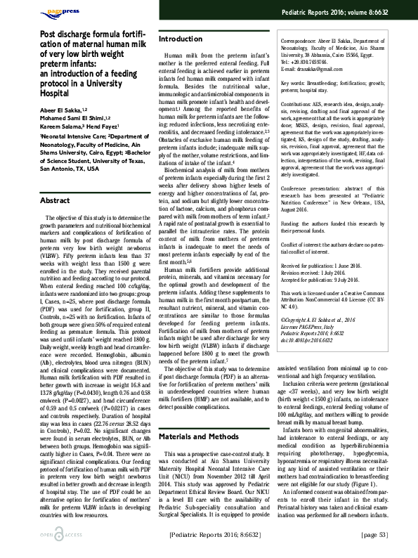 (PDF) Post discharge formula fortification of maternal human milk of ...