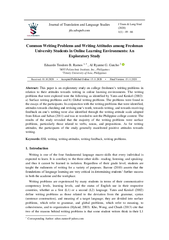 (PDF) Common Writing Problems and Writing Attitudes among Freshman ...