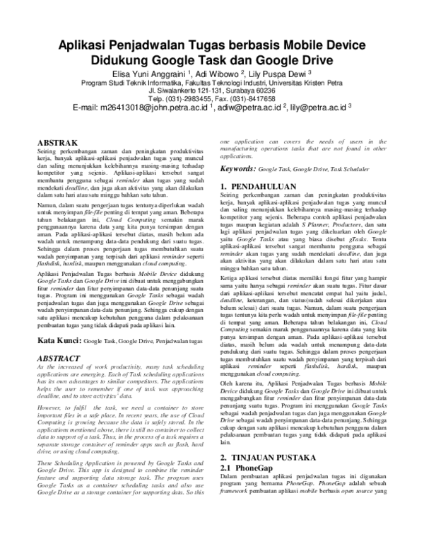 (PDF) Aplikasi Penjadwalan Tugas berbasis Mobile Device Didukung Google Task dan Google Drive