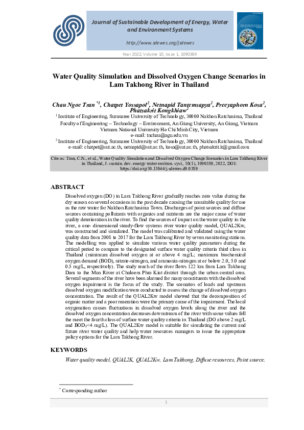 (PDF) Water Quality Simulation and Dissolved Oxygen Change Scenarios in ...