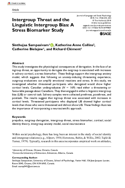 (PDF) Intergroup Threat and the Linguistic Intergroup Bias: A Stress Biomarker Study