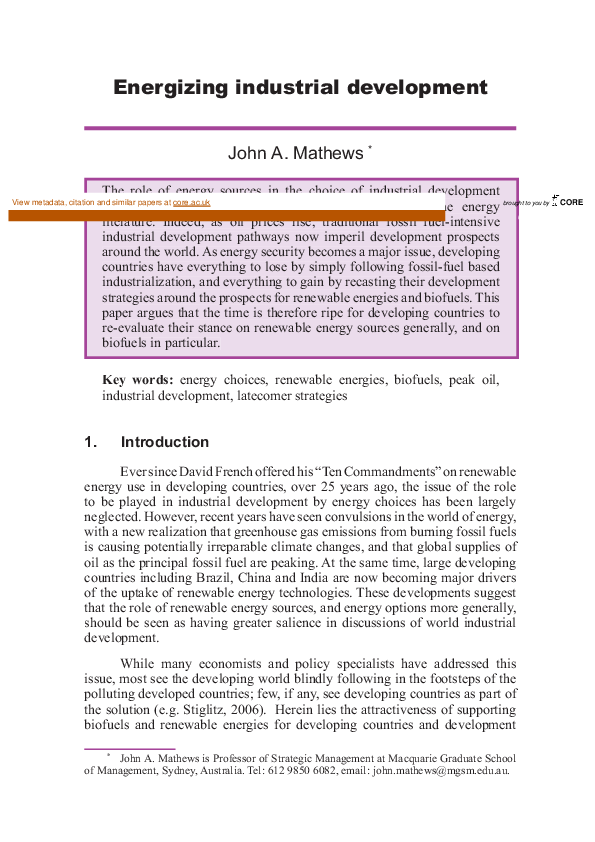 (PDF) Energizing industrial development