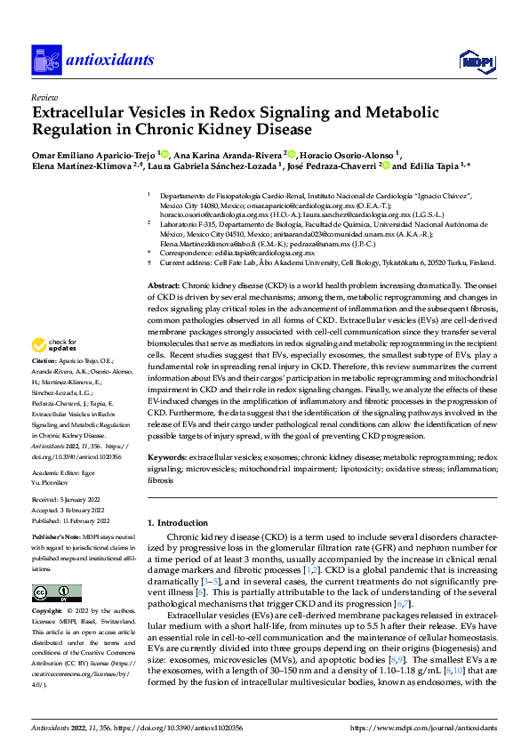 (PDF) Extracellular Vesicles in Redox Signaling and Metabolic Regulation in Chronic Kidney Disease
