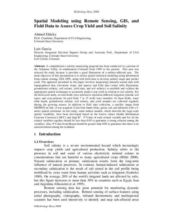 Pdf Spatial Modeling Using Remote Sensing Gis And Field Data To