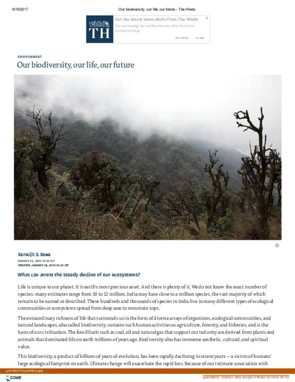 (PDF) Our biodiversity, our life, our future: What can arrest the ...