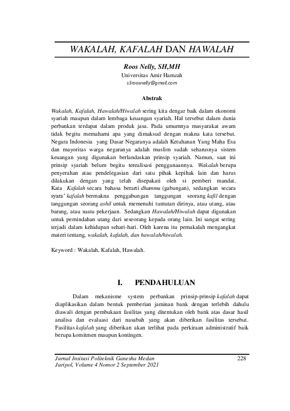 (PDF) Wakalah, Kafalah Dan Hawalah