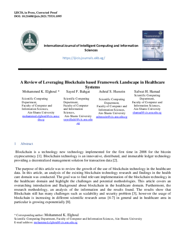 (PDF) A Review of Leveraging Blockchain based Framework Landscape in Healthcare Systems