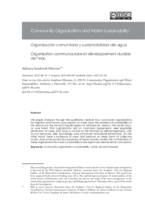 (PDF) Organización comunitaria y sustentabilidad del agua