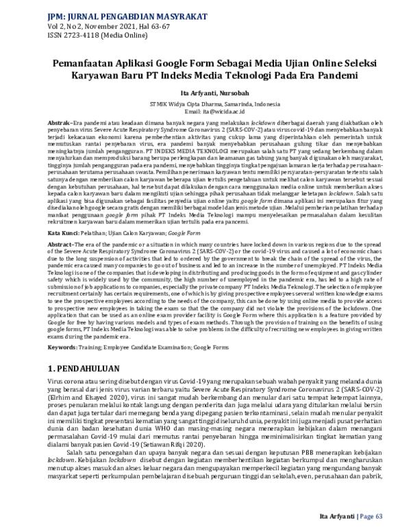 (PDF) Pemanfaatan Aplikasi Google Form Sebagai Media Ujian Online Seleksi Karyawan Baru PT ...