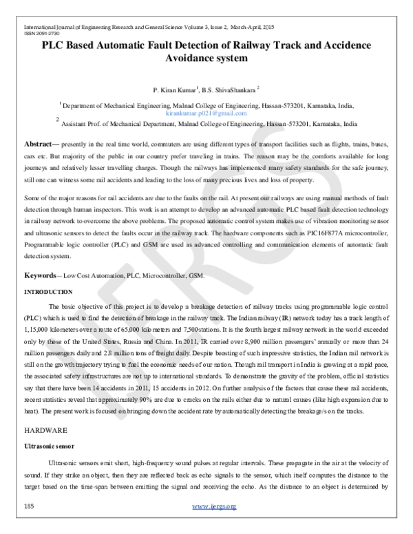 Pdf Plc Based Automatic Fault Detection Of Railway Track And Accidence Avoidance System