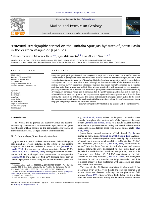 (PDF) Structural-stratigraphic control on the Umitaka Spur gas hydrates ...