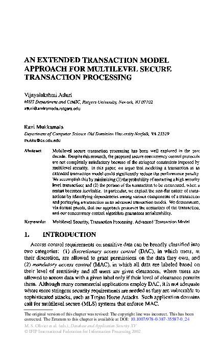 (PDF) An Extended Transaction Model Approach for Multilevel Secure ...