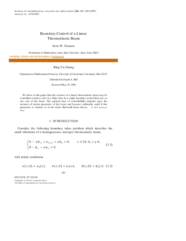 (PDF) Boundary Control of a Linear Thermoelastic Beam
