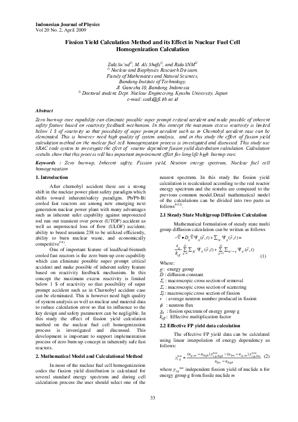 (PDF) Fission Yield Calculation Method and its Effect in Nuclear Fuel Cell Homogenization ...
