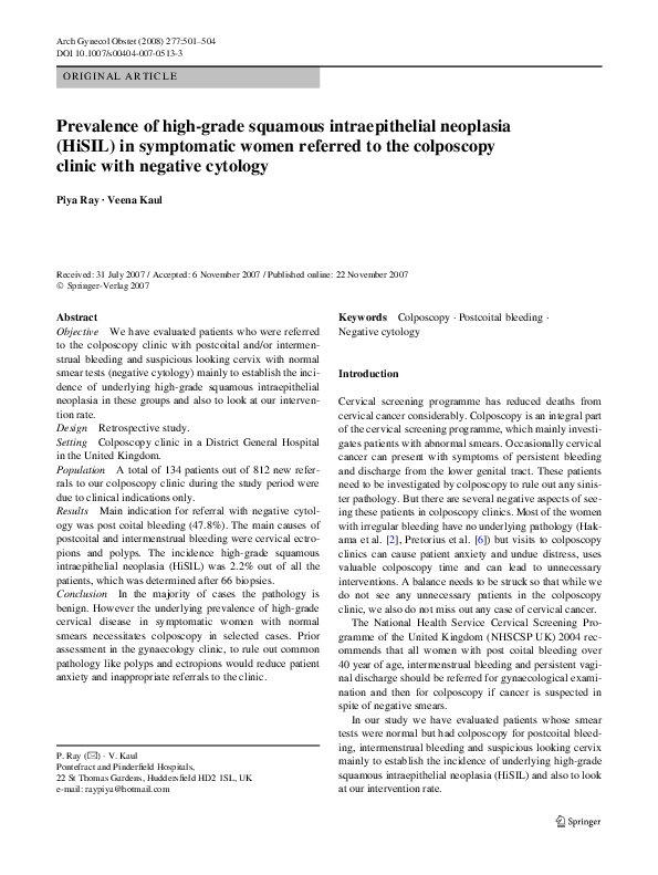 (PDF) Prevalence of high-grade squamous intraepithelial neoplasia ...