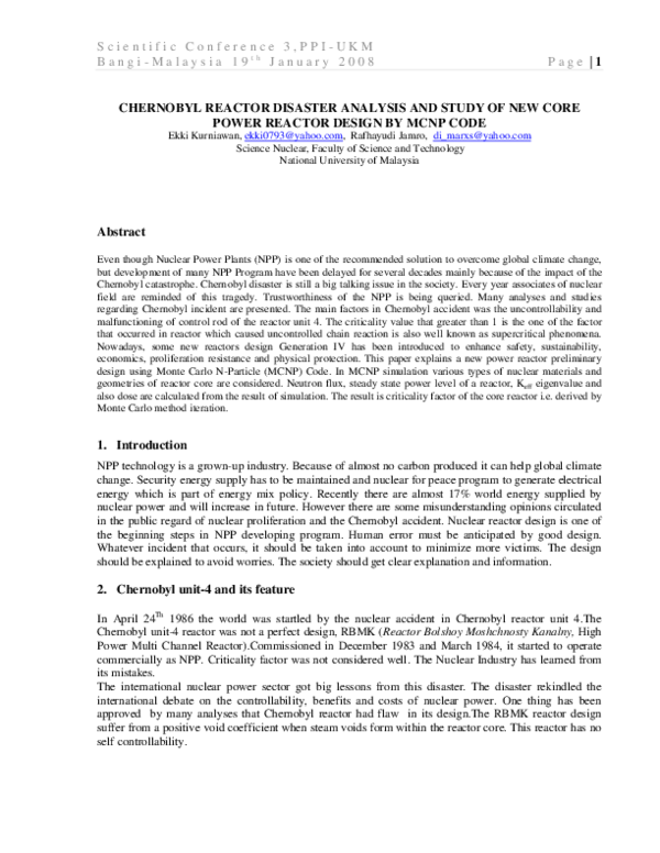 (PDF) CHERNOBYL REACTOR DISASTER ANALYSIS AND STUDY OF NEW CORE POWER REACTOR DESIGN BY MCNP ...